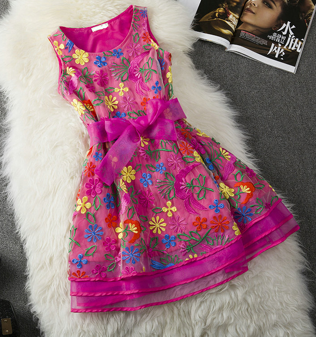 Spring And Summer Organza Embroidered Sleeveless Dress Cc05155dr on Luulla
