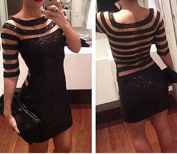 Sequined Black Stripes Tight Dress MN1031BB on Luulla